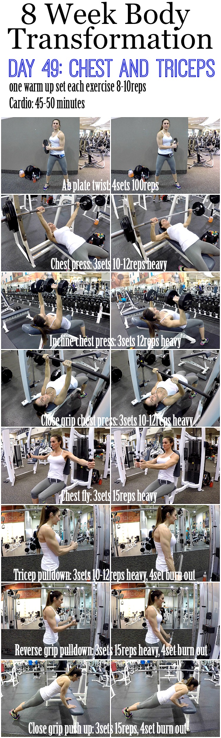 8 Week Body Transformation: Day 49 CHEST and TRICEPS - Fitness Food Diva