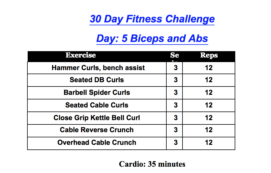 30 Day Fitness Challenge Day 5: Biceps and Abs | Fitness Food Diva