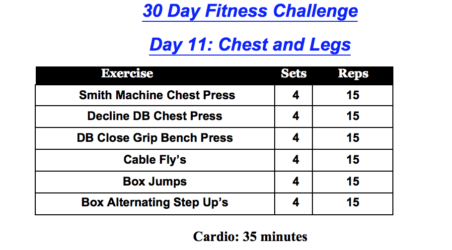 30 Day Fitness Challenge Day 11: Chest and Legs | Fitness Food Diva