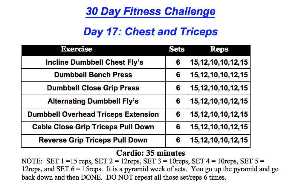 30 Day Fitness Challenge Day 17: Chest and Triceps | Fitness Food Diva